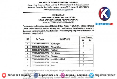 Kupas Tuntas - Pengumuman Sempat 'Ngaret', Berikut 8 Besar Calon Anggota Bawaslu Lampung